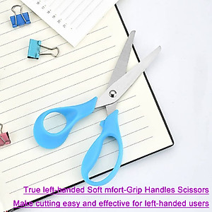 Left Handed Scissors Kids,5" Left Handed Kids Craft Scissors Ages 3+ Stainless Steel Soft Comfort-Grip Handles Blunt Lefty Safety School Scissors For Classroom Home Household 3 Pack