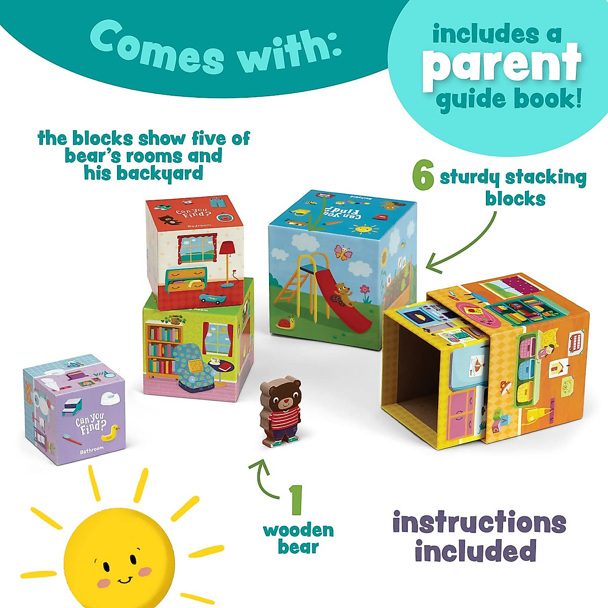 Peaceable Kingdom Where's Bear? The Hide and Find Stacking Block Game for 2 Year Olds