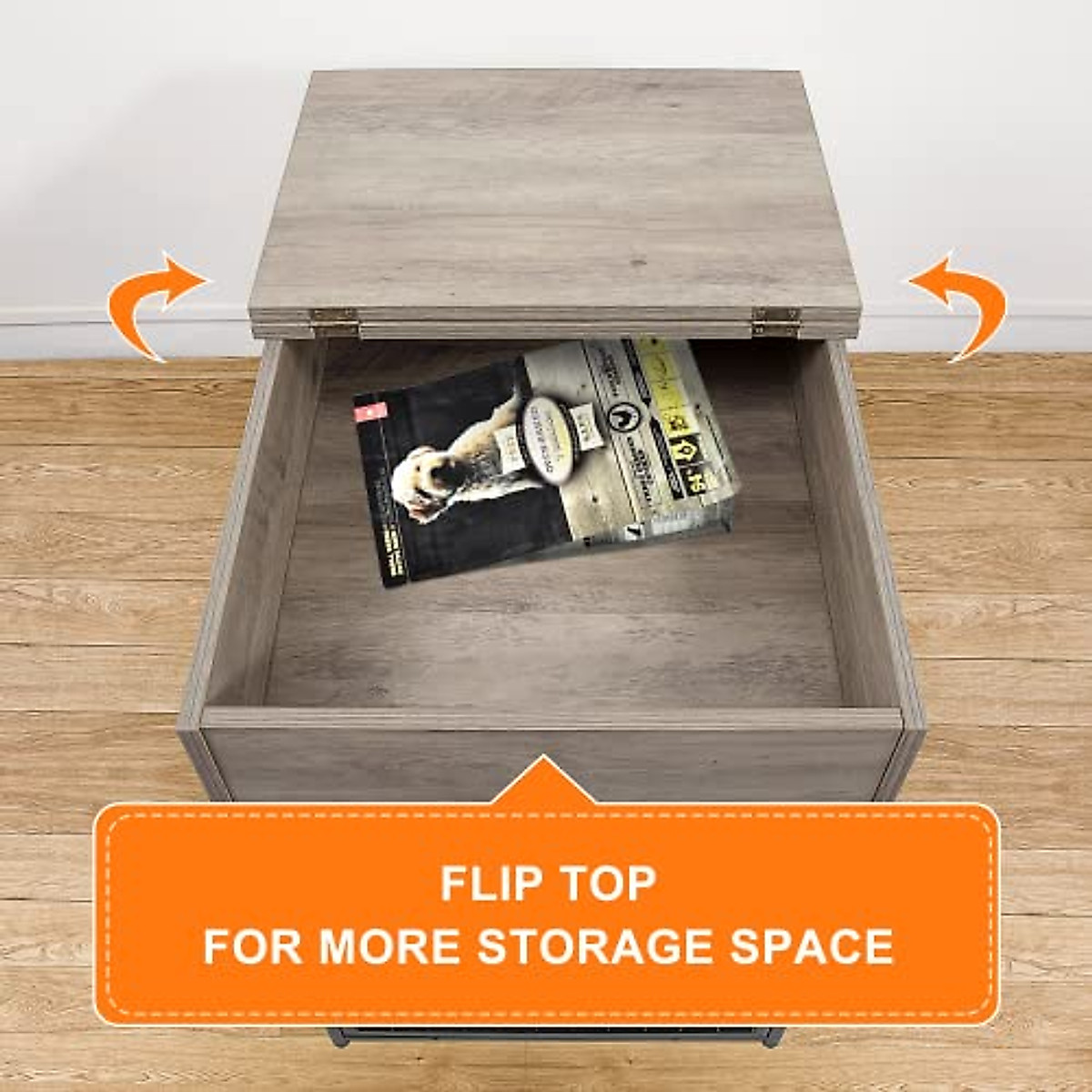 IDEALHOUSE Furniture Dog Crates, Style Wood Kennel End Table, House Indoor Use, Chew-Proof, Flip Top Storage, Casual Home Wooden Pet Crate, Crate Side Grey