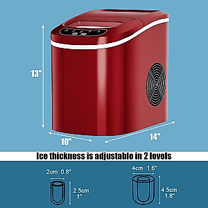 MAT Expert Portable Countertop Ice Maker, 26LBS/24H Mini Ice Cube Machine w/6 Min Processing 9 Cubes, Control Panel, 2.2L Water Tank & 1.5lbs Ice Storage, Ice Scoop for Party Mixed Drinks (Red)