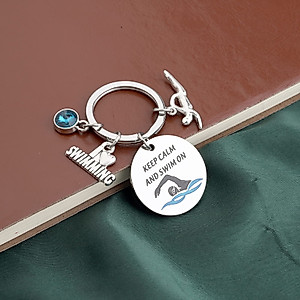 PLITI Swimming Keychain Swimming Lover Gift Keep Calm And Swim On Keyring For Swimming Lover Swim Team Inspirational Gift For Sports Lover (keep calm swim)