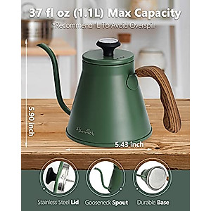 Gooseneck Kettle, Harriet 37oz Pour Over Kettle Stove Top, Coffee kettle with Thermometer, Stainless Steel Kettle with 3-Layer Base, Anti-Hot Handle, for Drip Coffee & Tea