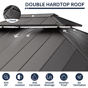 UDPATIO 10' x 12' Hardtop Gazebo, Outdoor Aluminum Gazebo with Galvanized Steel Double Roof, Permanent Metal Canopy with Curtains and Netting for Patio, Garden, Lawn, Backyard, Deck, Beige