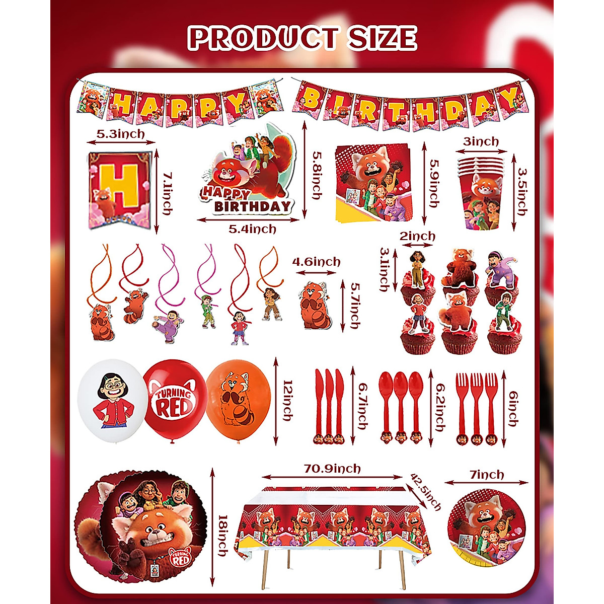 199Pcs Party Supplies, Red Party Decorations Red Party Favors Decorations Gift Set Cartoon Movie Decoration with Backdrop Cloth Flatwares Banner Balloon(Serves 10)