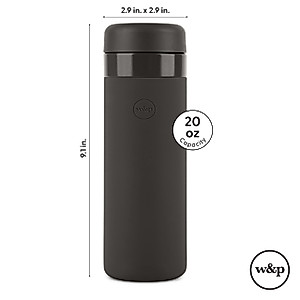 W&P Porter Insulated Bottle 20 oz | Clean Taste Ceramic Coating for Water, Coffee, & Tea | Wide Mouth Vacuum Insulated | Dishwasher Safe, Blush