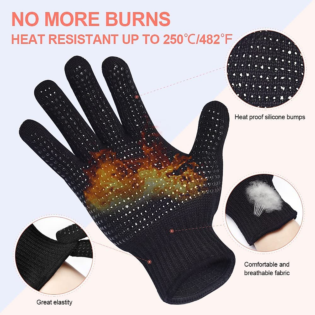 IKOCO Heat Gloves for Hair Styling, Heat Resistant Silicone Mat Pouch and 2Pcs Heat Proof Gloves Mitts for Flat Iron, Curling Iron, Straightener（Black&Grey）