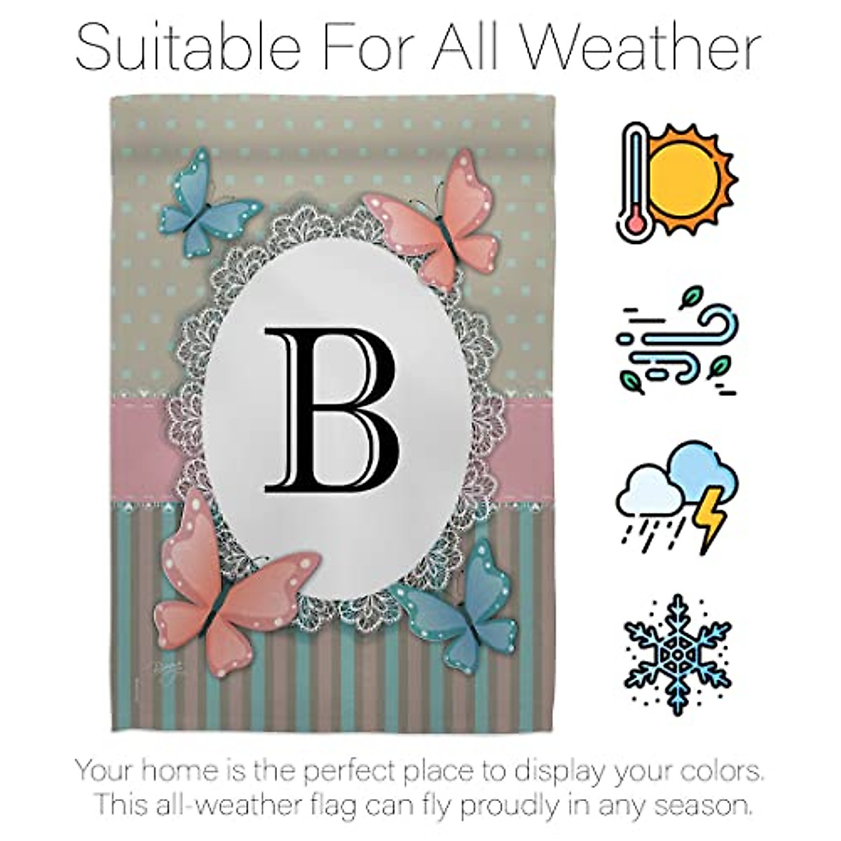 Breeze Decor B Initial Garden Flag Set Wall Hanger Monogram Friends Bugs & Frogs Butterfly Ladybugs Dragonfly Bee Springtime Insect Natural Wildlife House Yard Gift Double-Sided, Made in USA