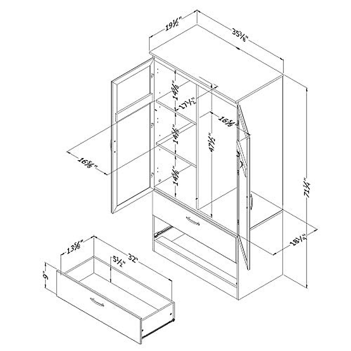 South Shore Acapella Wardrobe Armoire, Pure Black