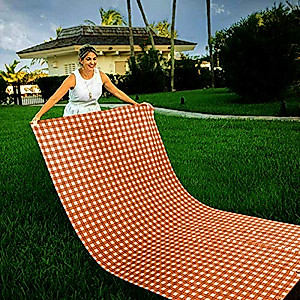 MYMENU Plastic Tablecloth Disposable Checkered Table Cover Extra Thick 54" x 108" Rectangle Table Cloth for Indoor or Outdoor Parties Birthdays Weddings Christmas Fiestas (Orange&White, 2 Pack)
