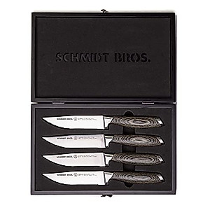 Schmidt Brothers -Bonded Ash 4-Piece Jumbo Steak Knife Set, High-Carbon German Stainless Steel Cutlery in a Wood Gift Box
