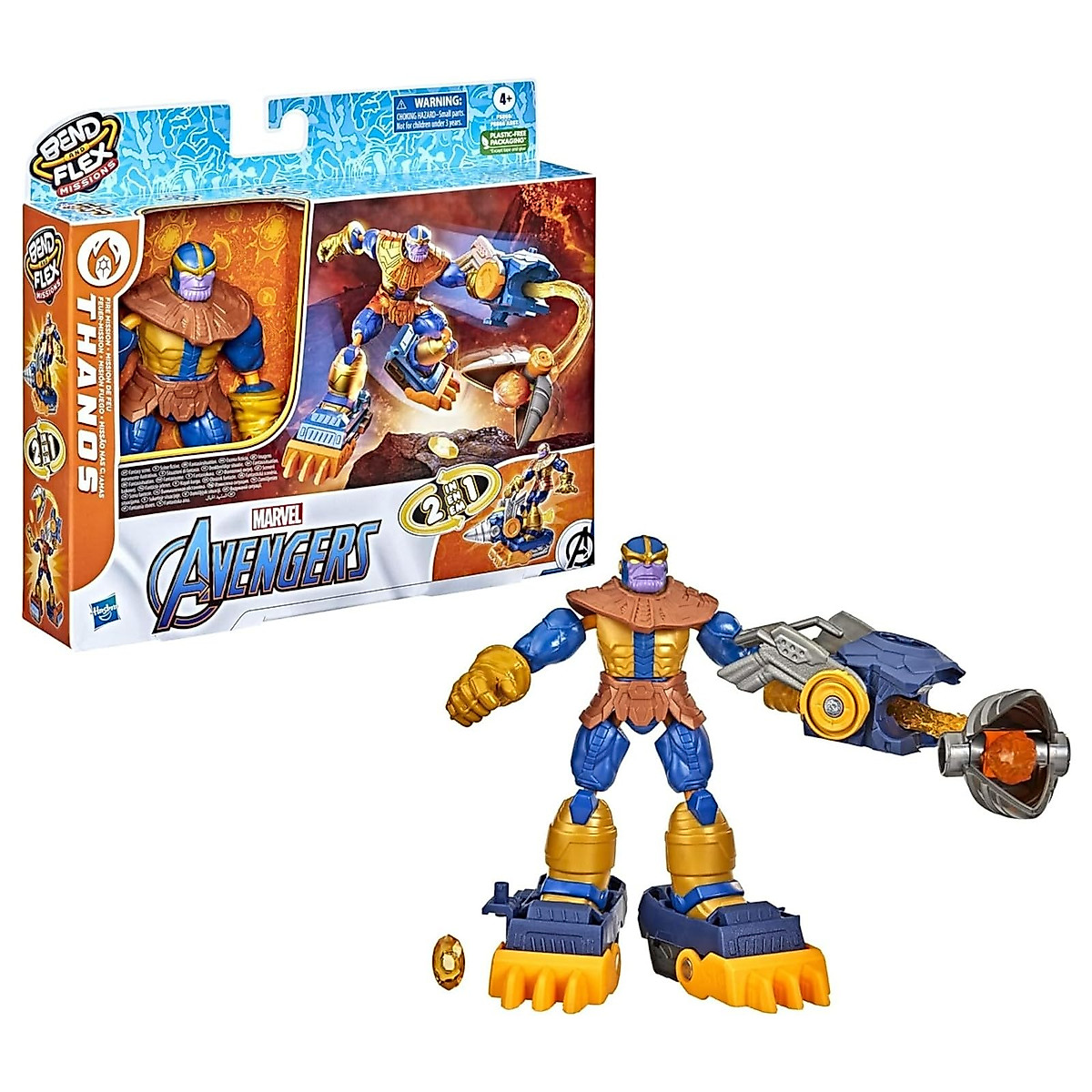 Avengers Marvel Bend and Flex Missions Thanos Fire Mission Figure, 6-Inch-Scale Bendable Toy with 2-in-1 Accessory for Kids Ages 4 and Up