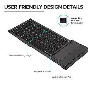 DeLUX Full Size Folding Keyboard 78 Keys, Wireless Bluetooth Keyboard with 2-in-1 Touchpad, Portable Travel Multi-Device and Multi-System Keyboard (KF17)