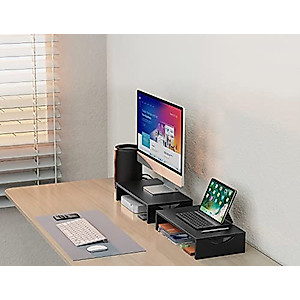 Zimilar 2 Pack Monitor Stand Riser, Wood Monitor Riser for 2 Monitors+Zimilar 20 inch Large Monitor Stand Riser with Phone Stand, Crystal Acrylic Monitor Stand with Keyboard Storage