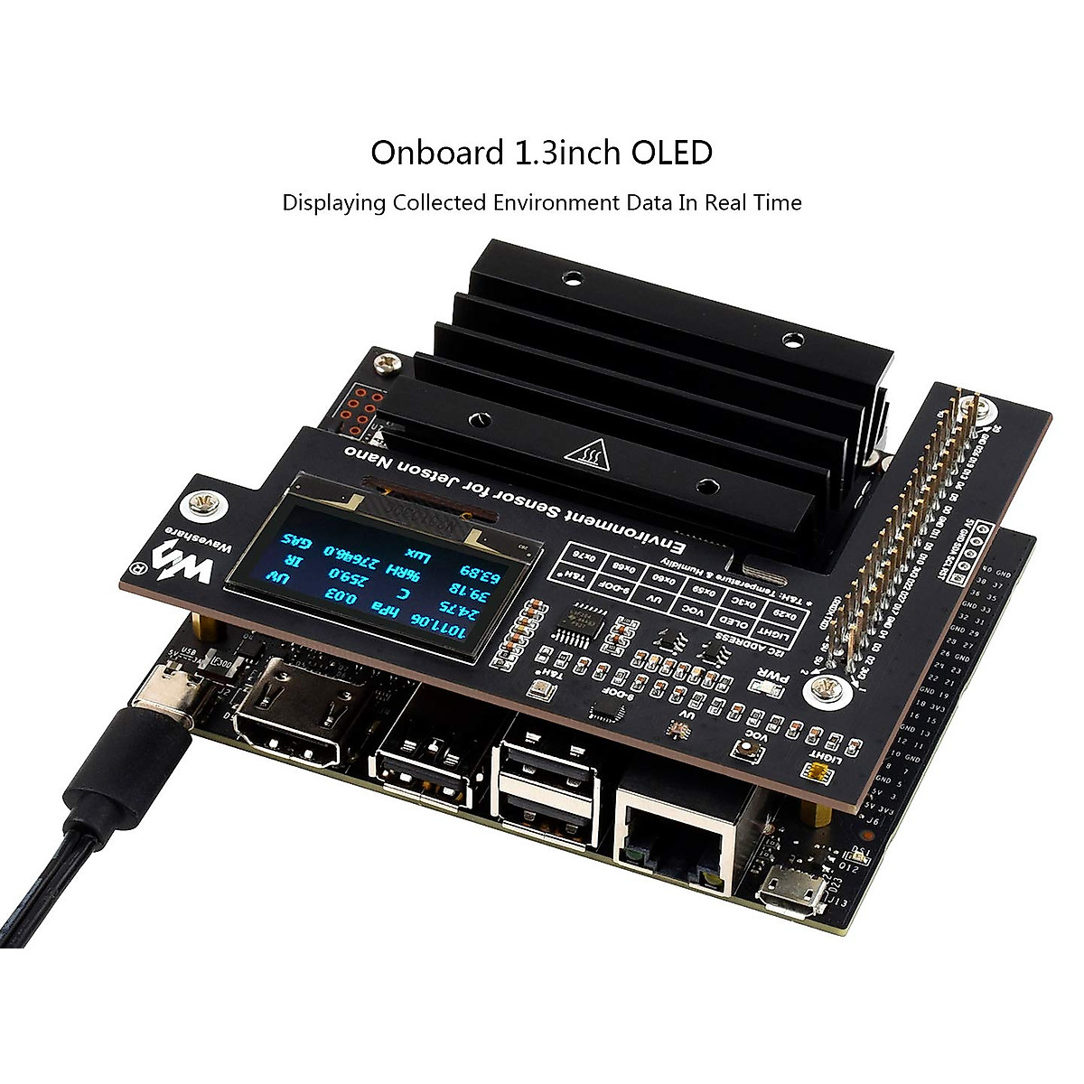 Bicool Environment Sensor Module for Jetson Nano Developer Kit B01-4GB and Jetson Nano 2GB, Collect Temperature Humidity IR ray Data,etc. I2C Bus,1.3inch OLED Display for Reading Data in Real Time