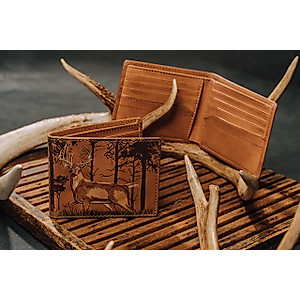 House of Jack Co. Deer In The Woods Bifold Wallet | Full Grain Italian Leather Mens Wallet | Classic Wallet For Men | Deer Hunter Mens Gift