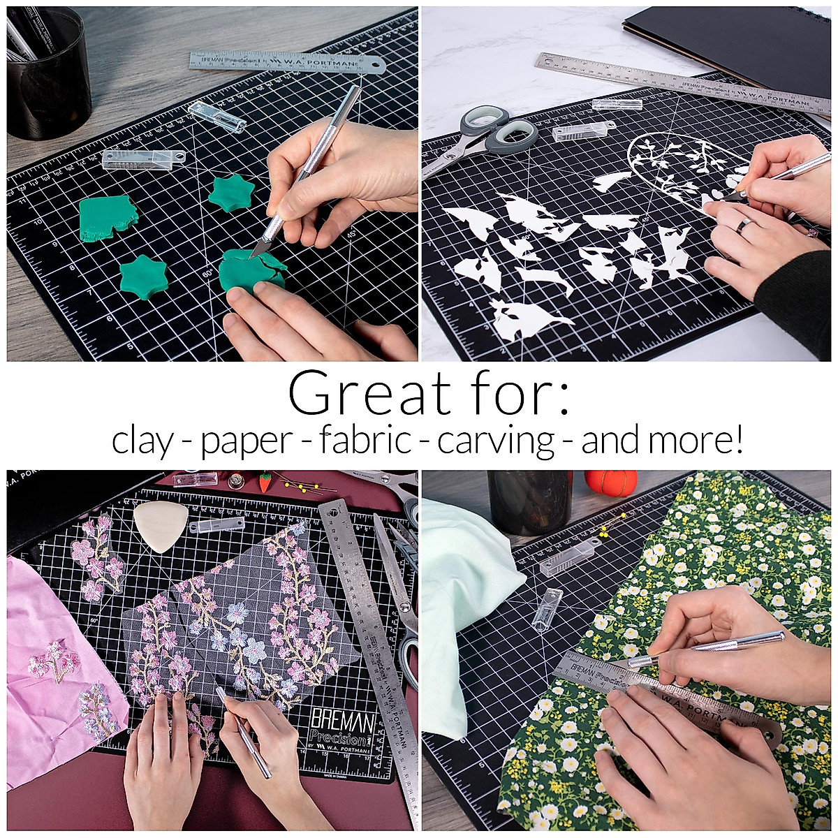 WA Portman Craft Cutting Mat Metal Ruler & Craft Knife Set - 24x36 Inch Self Healing Craft Cutting Mat - Hobby Knife Set - 10 Crafting Knife Blades - 36 Inch Cork-Backed Ruler - Precision Knife Set