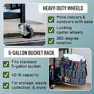 Teal Triangle Freestanding Tool Organizer, Heavy Duty Garage Storage Utility Cart Floor Stand Holds 250 lbs, Garden Tools Cleaning Supplies Bucket and More