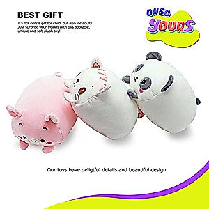Onsoyours Plush Toys Set, 3Pcs Stuffed Animals with Panda, Pig and Cat, Creative Decoration Cuddly Plush Pillows 9" for Kids Girls Boys (Panda/Pig/Cat)