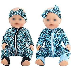 SOTOGO 5 Sets Doll Clothes Outfits Jumpsuits with 5 Headbands for 14 to 17 Inch New Born Baby Doll, 15 Inch Baby Doll and American 18 Inch Doll Clothes and Accessories