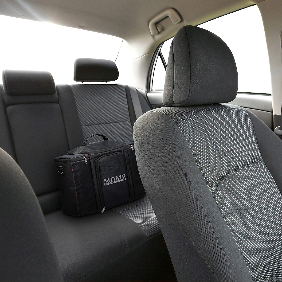 Meal Prep Lunch Bag / Box For Men, Women + 3 Large Food Containers (45 Oz.) + 2 Big Reusable Ice Packs + Shoulder Strap + Shaker With Storage. Insulated Lunchbox Cooler Portion Control Set (Black)