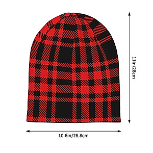 Beanie Hat for Men Women, Soft Cool Winter Warm Thermal Trendy for Tartan Plaid Red Cap for Cold Weather Hiking Running Skiing Outdoor Indoor Sports