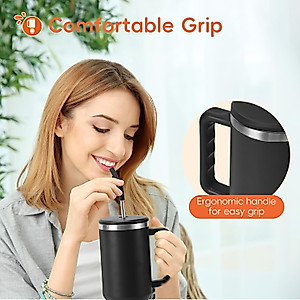 VUSIGN 40 oz Tumbler with Handle and Straw Lid, Stainless Steel Vacuum Insulated Tumbler Travel Mug Water Bottle Cup for Water Iced Tea Coffee Smoothie Car, Black