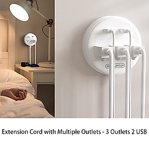 Extension Cord 25ft, NTONPOWER Power Strip with Long Extension Cord, 3 Outlet 2 USB Compact Desktop Charging Station Wall Mount for TV Living Room, Dorm, Office and Nightstand - White