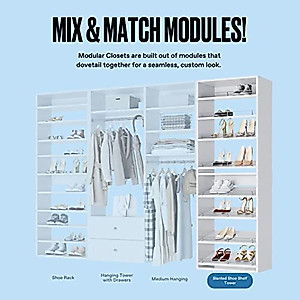 Closet Shelves Tower - Modular Closet System With Shoe Shelves (8) - Corner Closet System - Closet Organizers And Storage Shelves (White, 31.5 inches Wide) Closet Shelving