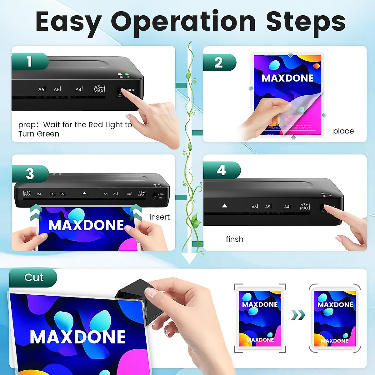 Laminator Machine A3 Laminating Machine - 13 Inches Cold and Thermal Laminator with 30 Laminating Sheets, 5-in-1 Lamination Machine with Paper Trimmer and Corner Rounder for Home Office School Use