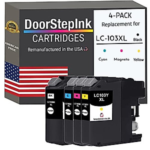 DoorStepInk Remanufactured in The USA Ink Cartridge Replacements for Brother LC103 Black Cyan Magenta Yellow for Printers MFC-J4310DW MFC-J4410DW MFC-J450 DW MFC-J875DW MFC-J870DW MFC-J6920DW