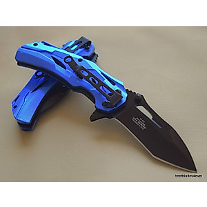 Black And Blue Open Folding Pocket Knife With 7.75 Inch Overall Outdoor Survival Hunting Knife for Camping by Survival Steel