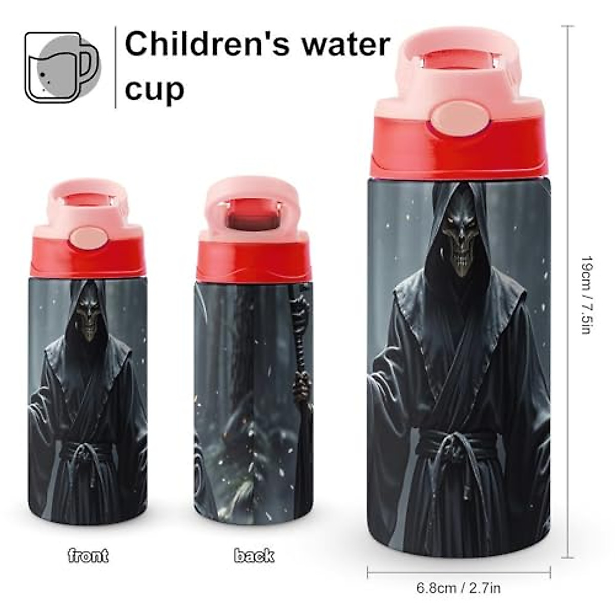 Stainless Steel Water Bottles Grim Reaper Travel Water Cups with Handle And Silicone Straw Drinking Cup with Leak Proof Lid Thermo Travel Mug for Women Men