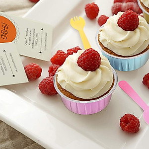 Suclain 5 OZ Aluminum Foil Baking Cups with Lids and Spoons Include Muffin Liners Cups Reusable Foil Cupcake Ramekins, Colorful Plastic Sporks for Birthday Wedding Party (Mixed Color,200 Pieces)