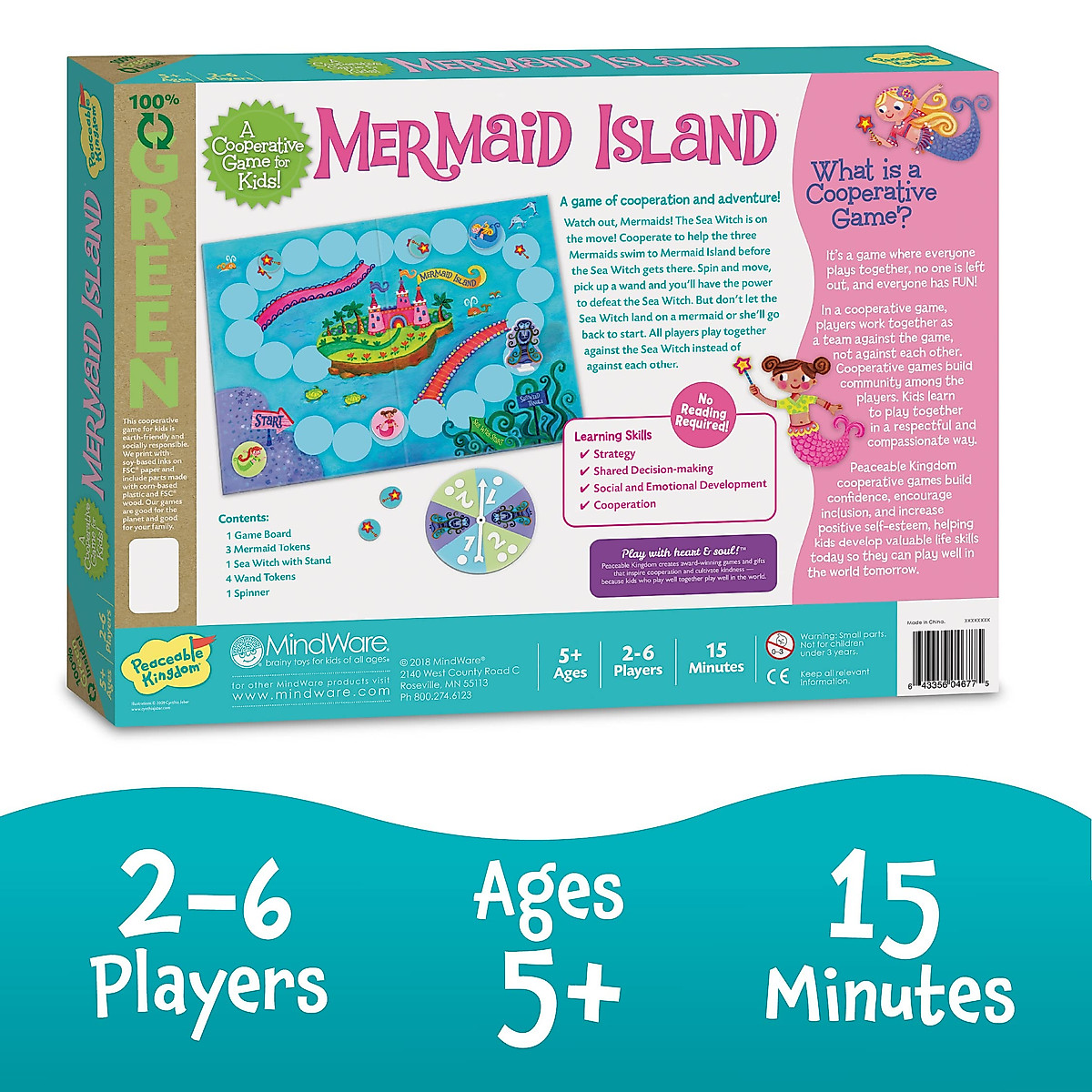 Peaceable Kingdom Mermaid Island Award Winning Cooperative Board Game for 2 to 6 Kids Ages 5+