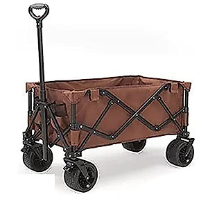 Folding Camping Cart Outdoor Push Wagon Trolley Trailer Transport Free Standing Collapsible Utility Grocery Rolling Buggies Garden Sport Wagons (Color