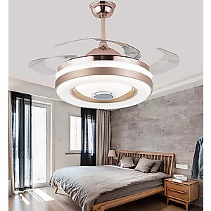 Angry Pryo 42Inch Bluetooth Ceiling Fan with Light and Speaker Music, 7 Color Dimmable LED Retractable Blades with Remote Ceiling Lighting Chandelier for Livingroom Restaurant Hall