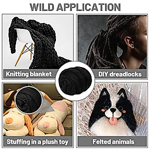 Natural Wool Roving - 8.8 oz Fibre Wool Yarn Roving Needle Felting Wool Hand Spinning for Beginners Adult Wool Felting Yarn Supplies DIY Craft Materials - Black