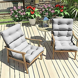 LVTXIII Outdoor 44x22-inch High Back Chair Cushions, Patio Solid Tufted Adirondack Chair Seat Cushions, Seasonal Replacement Rocking Chair Cushion with Ties, Set of 2, Strip Grey