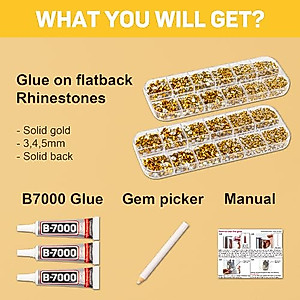 B7000 Gem Glue with 11000Pcs Gold Rhinestones for Crafts Clothes Decoration Clothing Fabric, Bright Gold Flatback Rhinestones for Shoes Tumblers, Flat Back Gluefix Rinestones Bedazzle Kit 2/3/4/5 mm