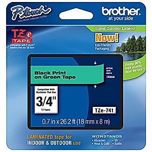 Genuine Brother 3/4" (18mm) Black on Green TZe P-Touch Tape for Brother PT-2430PC, PT2430PC Label Maker