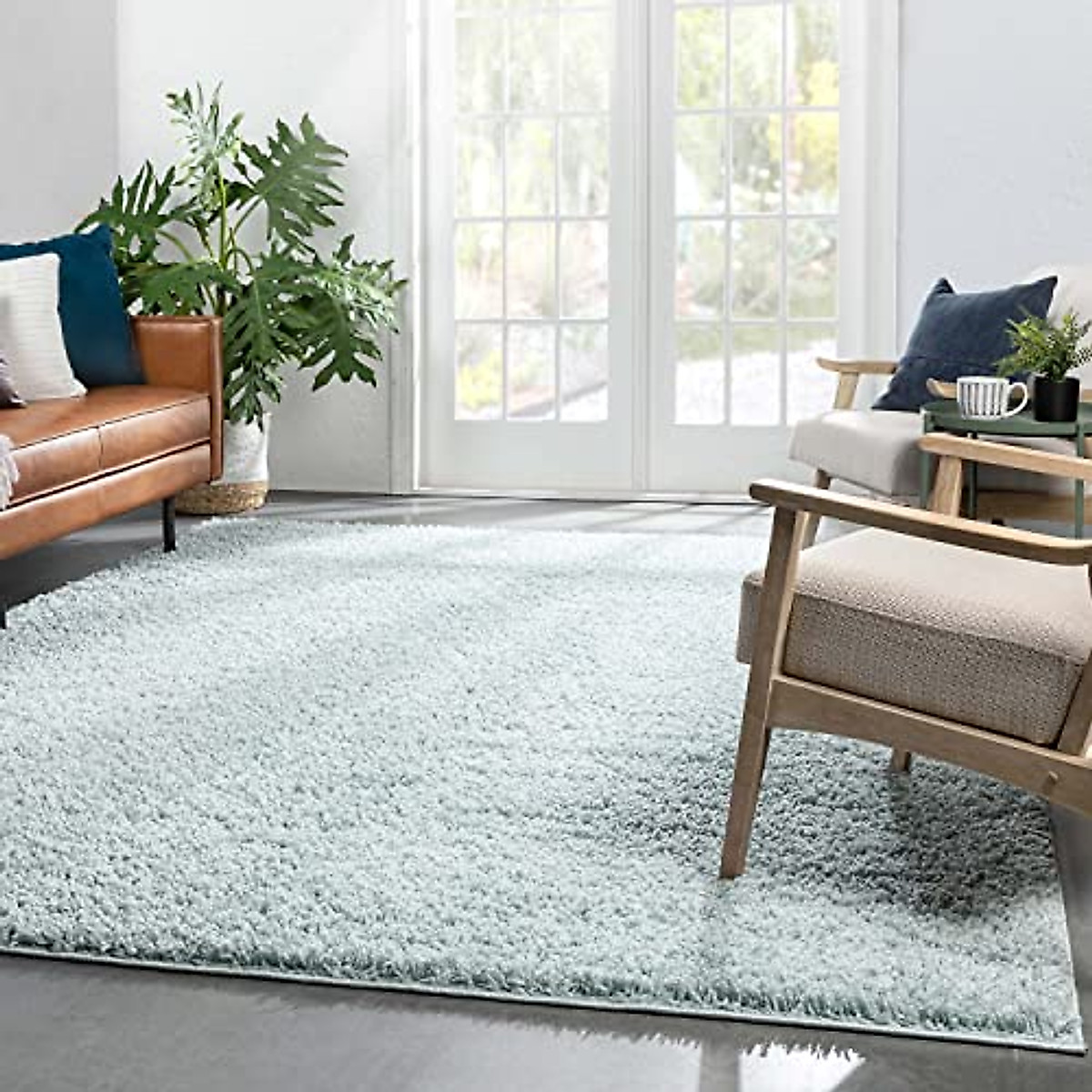 Well Woven Elle Basics | Emerson Shag Seafoam Green | Textured Area Rug 6x9 (6'7" x 9'6")