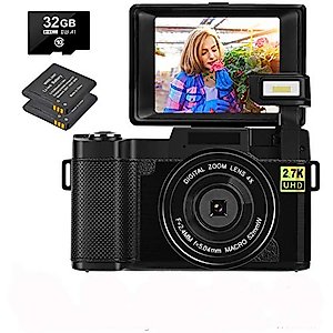 Digital Camera 30.0 MP Vlogging Camera 2.7K Full HD Vlog Camera with 3 Inch Flip Screen and Vlogging Camera for YouTube with 2 Batteries (1)