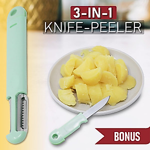 Cook Army Potato Ricer Stainless Steel Professional – 15 Oz Ricer Kitchen Tool With 3 Interchangeable Discs & Non Slip Handle – Mashed Potatoes Ricer & 3 in 1 Veggie Potato Peeler Knife Gadget