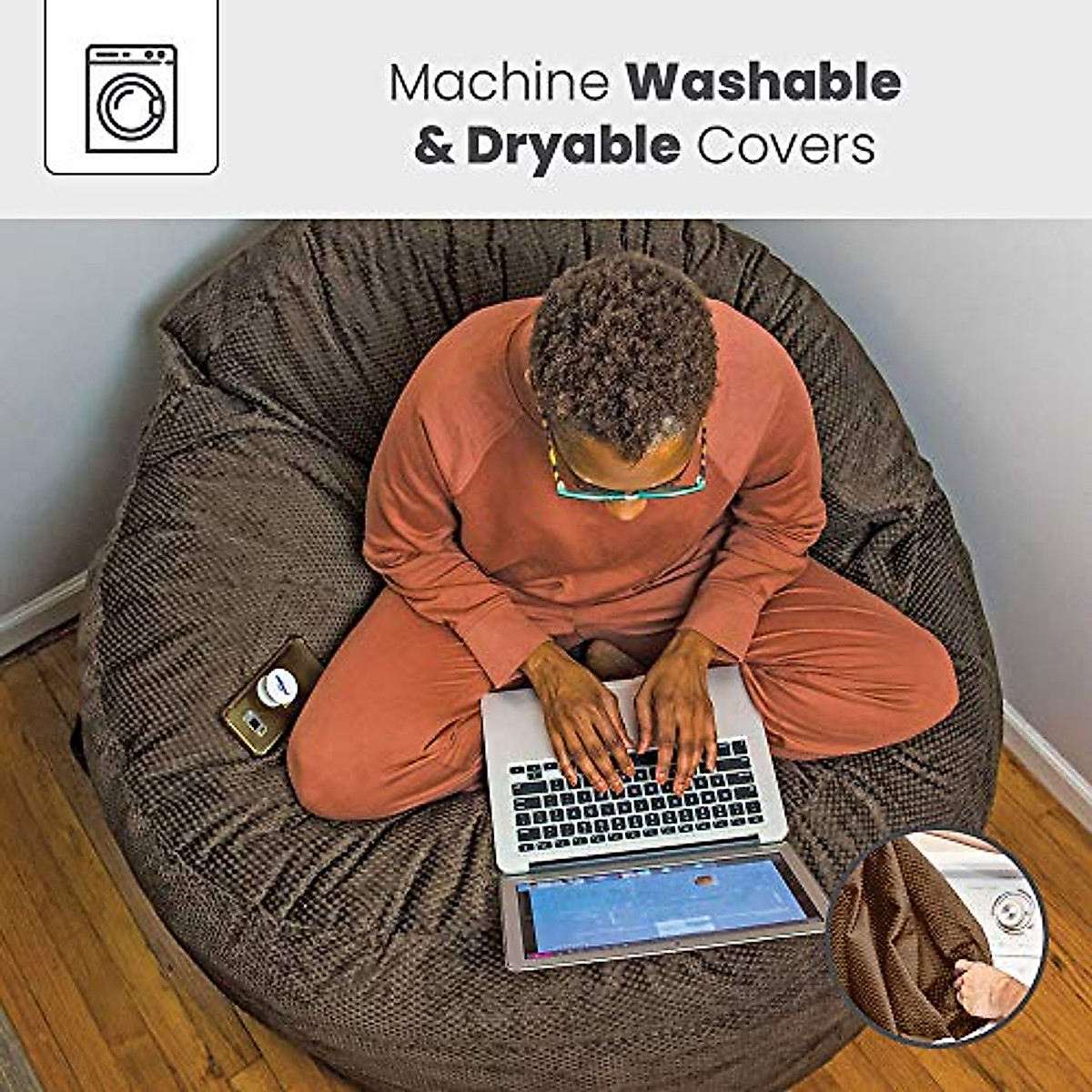 CordaRoy's Chenille Nest Bean Bag Chair, Convertible Chair Folds from Chair to Bed, As Seen on Shark Tank, Espresso, Queen