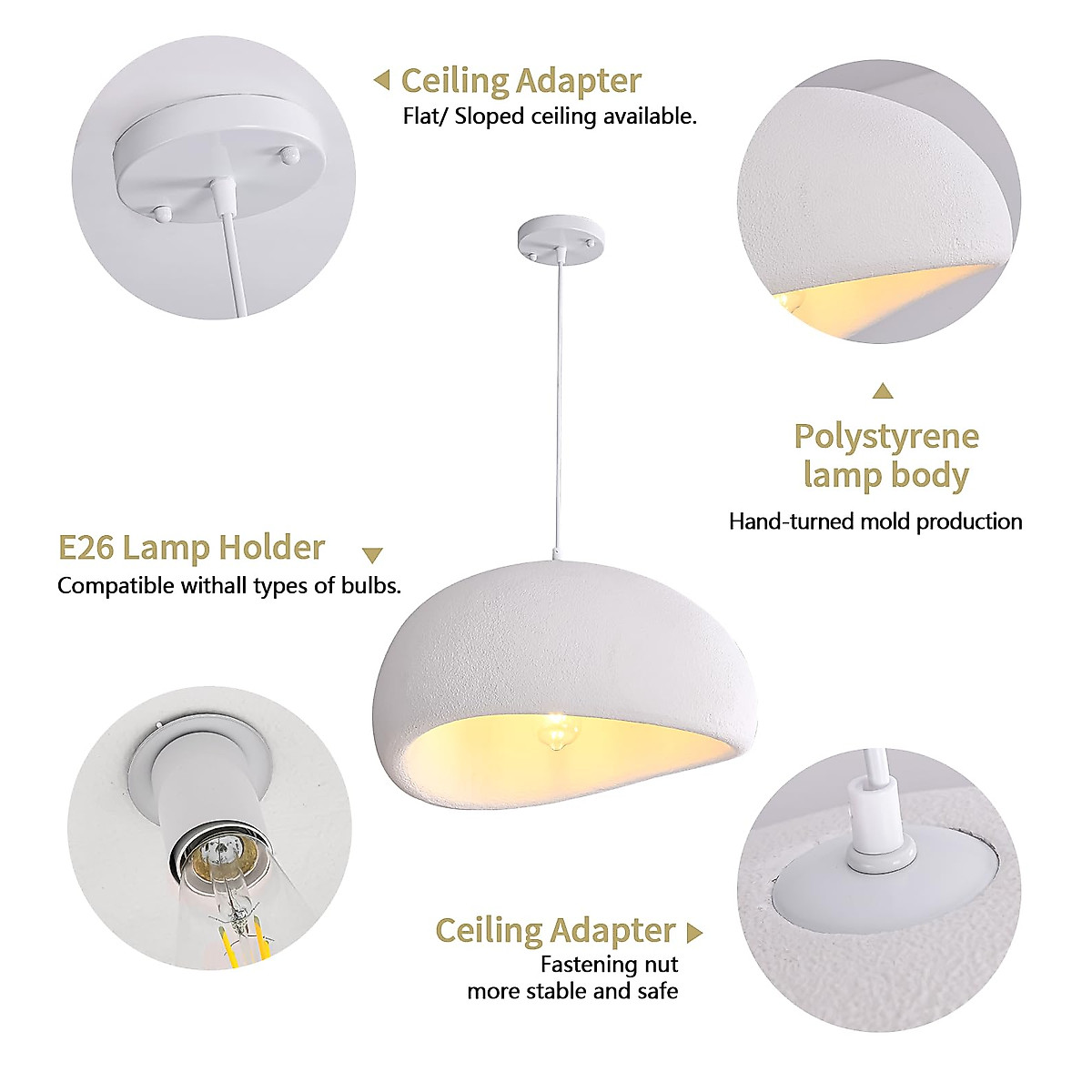 DENGNBJ 16 Inch Large Modern Pendant Light Simple Stylish Bird's Nest Shape - Concrete Pendant Light with E26 Base - Ideal Dining Room Pendant Light for Kitchen and Hallway