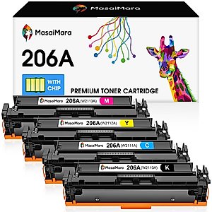 MasaiMara 206A 206X 206 W2110a Toner Cartridges (with Chip) Compatible for HP Color LaserJet Pro MFP M255dw M283fdw M255nw M282nw M283cdw M283fdn M283 Printer Ink (Black Cyan Yellow Magenta, 4 Pack)