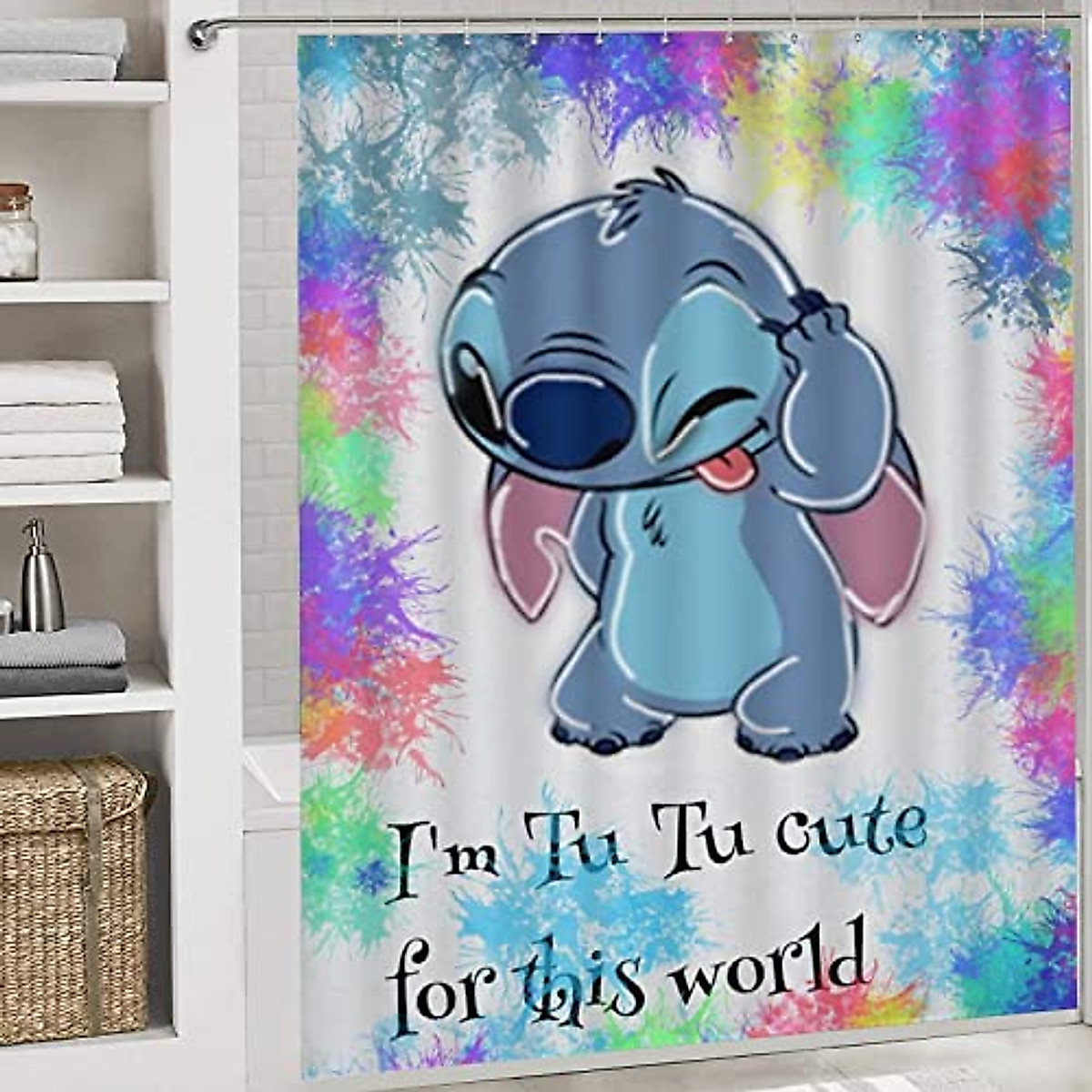 fmsnupz Cartoon Shower Curtain 4PCS Set, Cute Bathroom Decor with Non-Slip Rugs, Toilet Lid Cover and Bath Mat, Waterproof Fabric Shower Curtains with 12 Hooks, 70.8"x70.8"