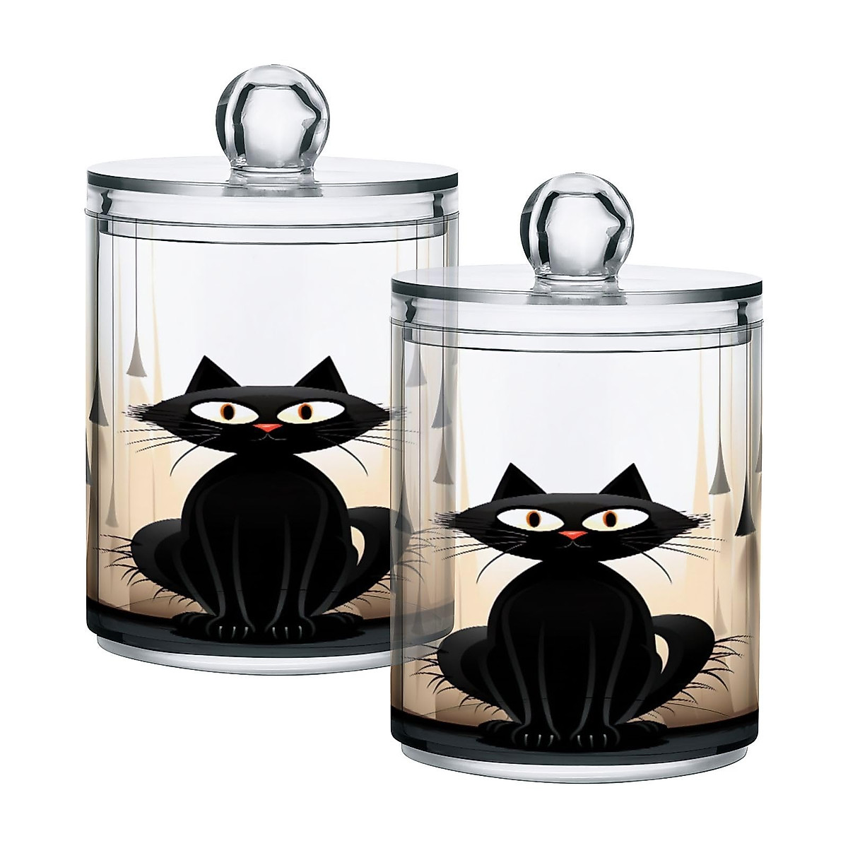 Wassud Cute Black Cat Qtip Holder Dispenser Clear Apothecary Jars with Lids Bathroom Organizers and Storage Canister for Swabs Balls Bathroom Accessories 2 Pack