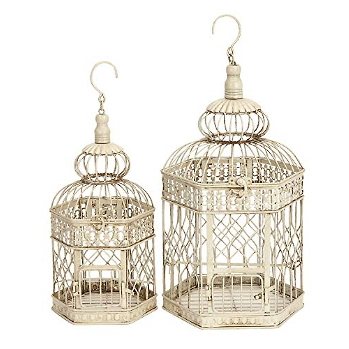 Deco 79 66520 Inch, Set of 2 Metal Bird Cage, 21", 18"H, Cream, 2 Count