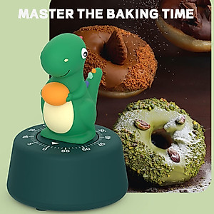 Cute Kitchen Timer Cartoon Dinosaur Timer Mechanical Counters Timer Animal Digital Countdown Timer for Housewife Office Worker Student (Dark Green)
